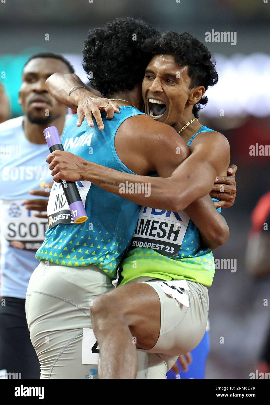 Budapest, Hungary. 26th Aug, 2023. Team India's Rajesh Ramesh (R) hugs ...