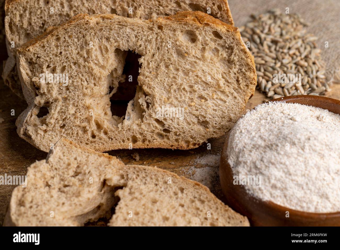 Wheat flour with bran for cooking bread, unrefined organic flour with ...