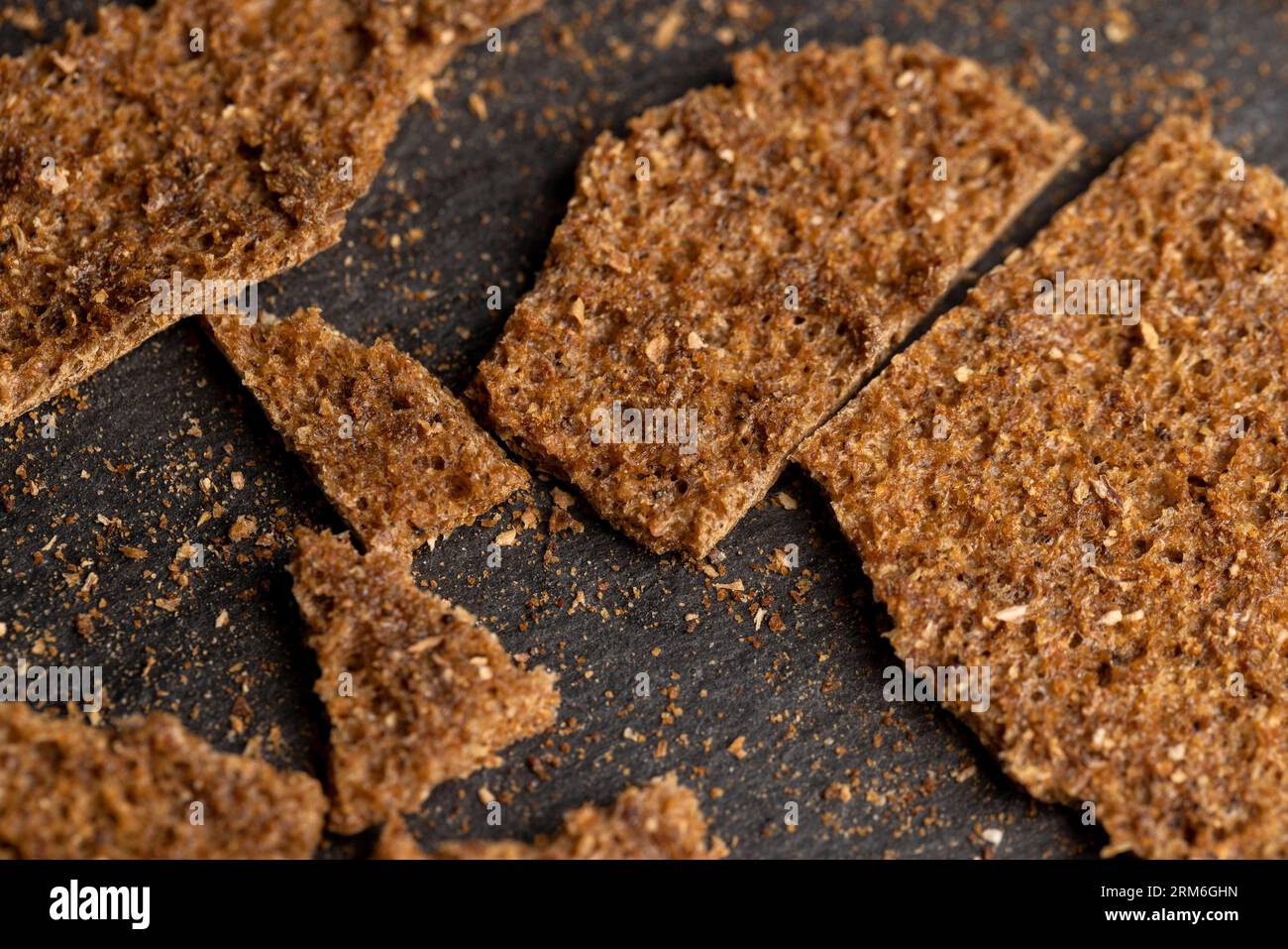 Thin crispy rye flour bread with bran, baked from rye flour hard and ...