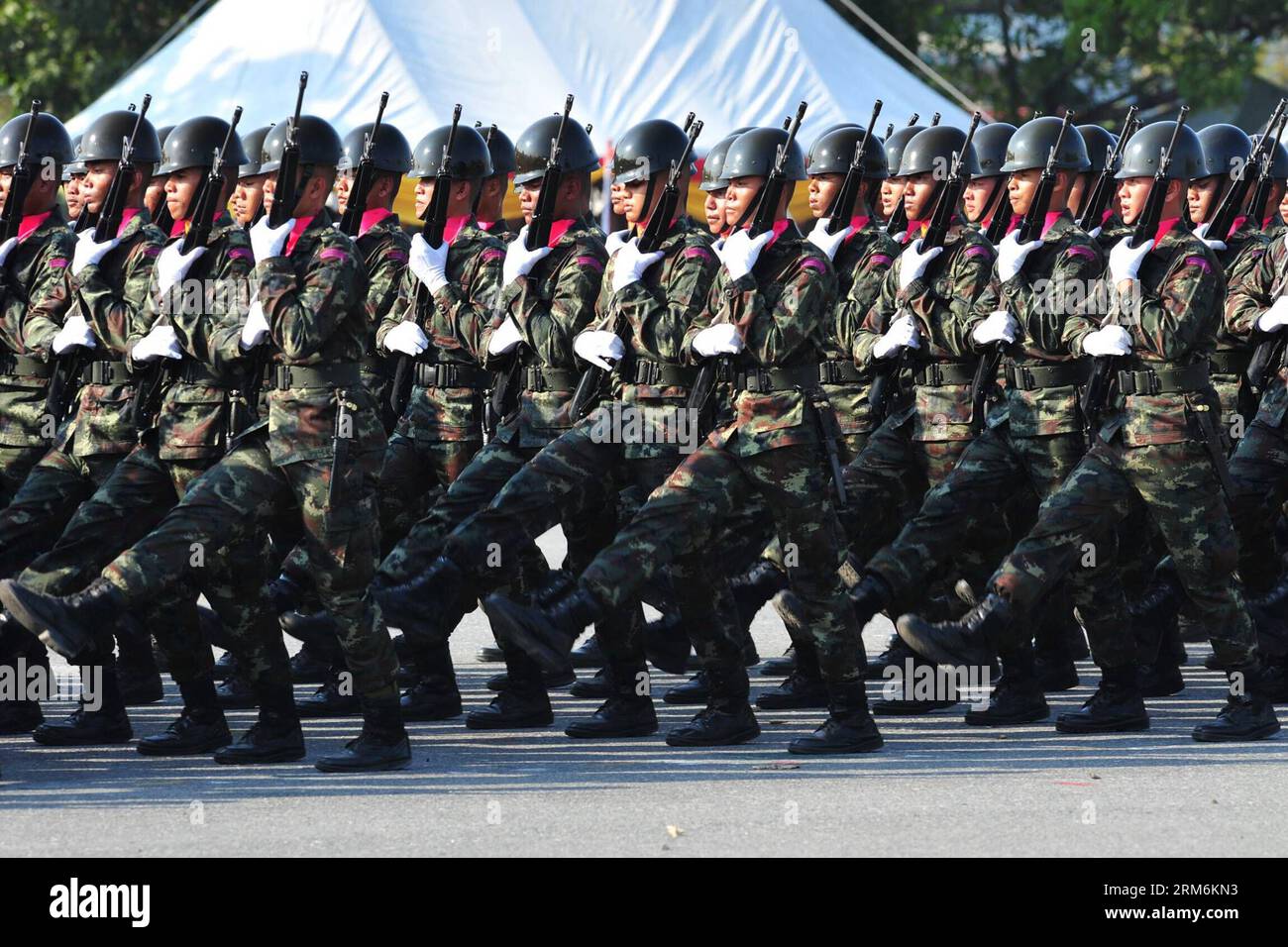 Thai soldiers parade during celebrations of the Royal Thai Armed Forces ...