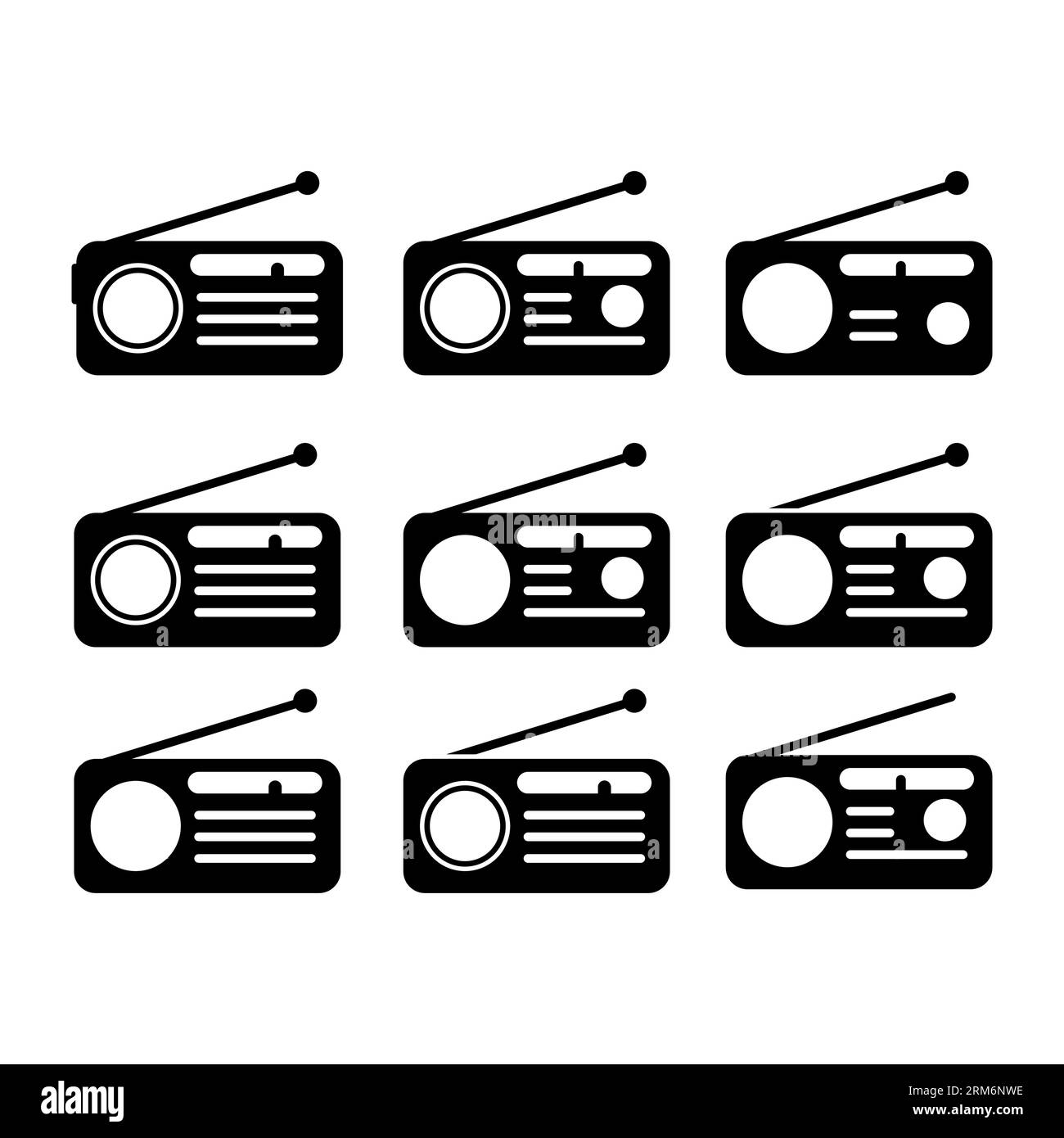 Set of Retro radio station icon, flat isolated music sound media button ...