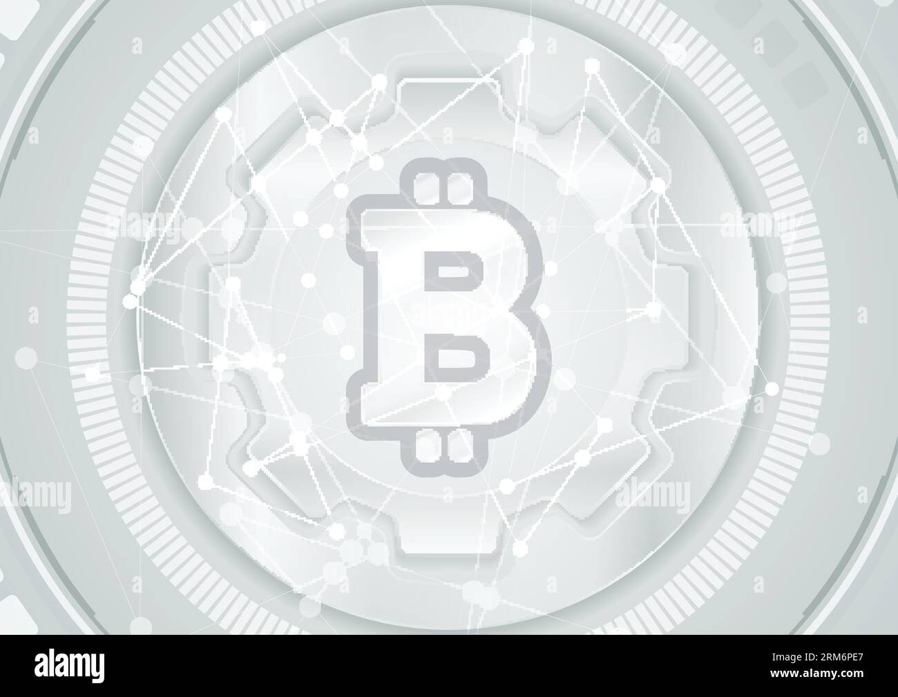 Abstract technology background with bitcoin money emblem and gear shape ...