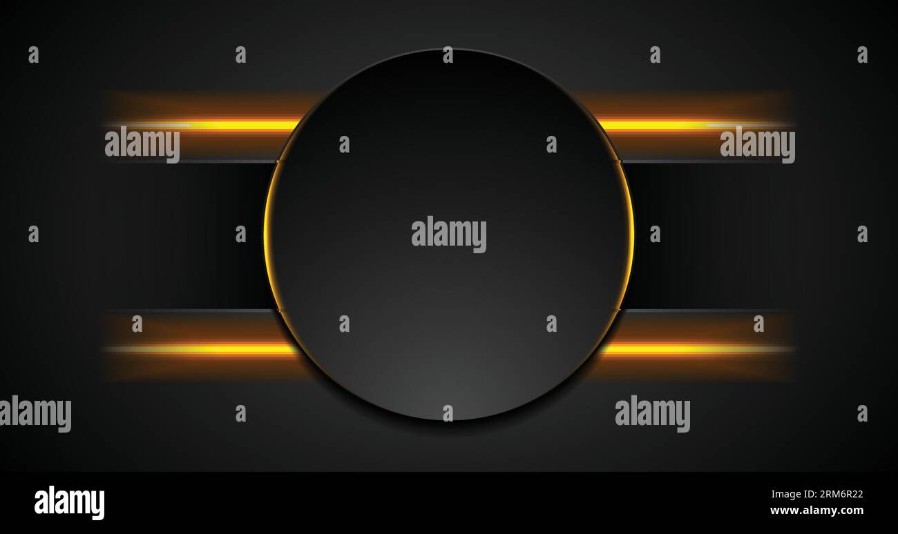Black tech background with glowing fiery light. Vector illustration ...