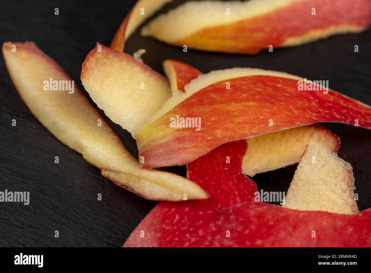the flaccid peel of a peeled apple on the table, the peel of peeled ...