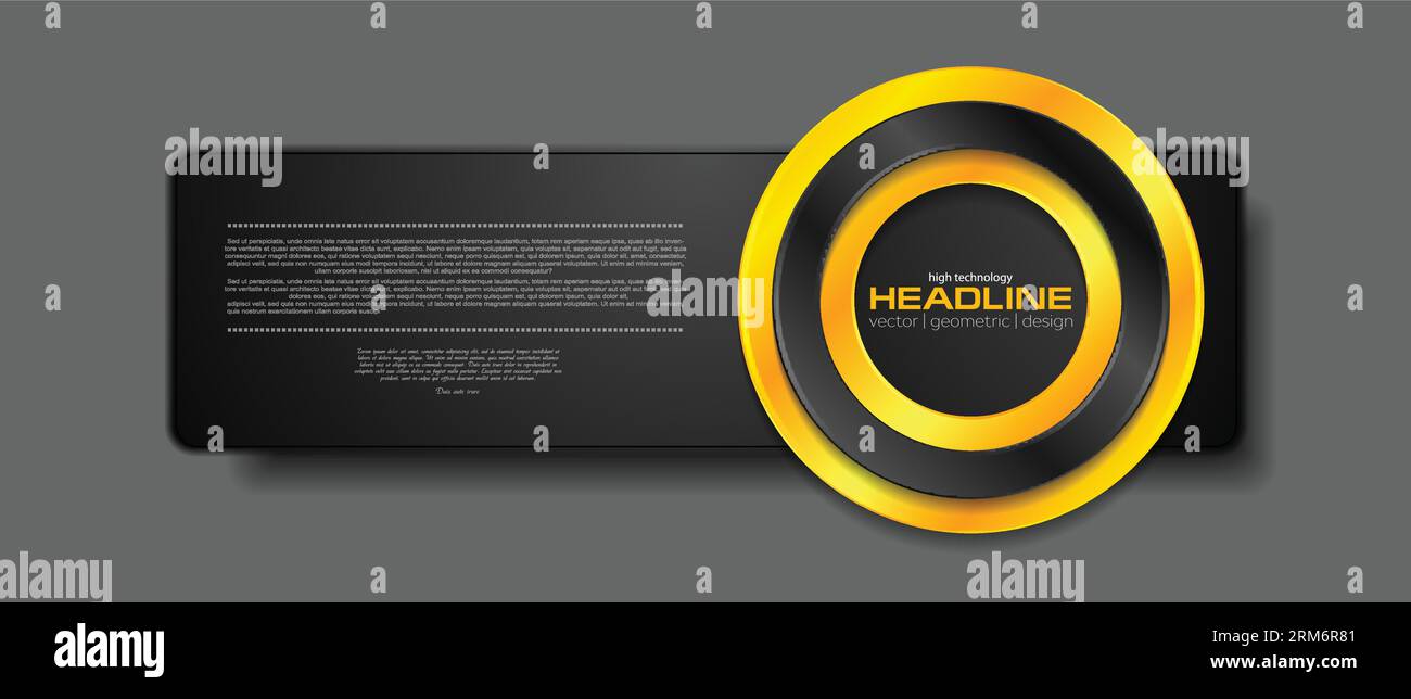Abstract black tech banner with orange glossy circle. Vector background ...