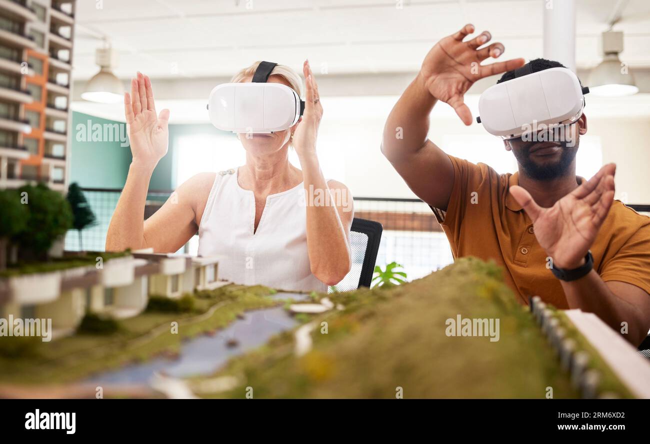 3D, architecture and virtual reality, construction people and digital ...