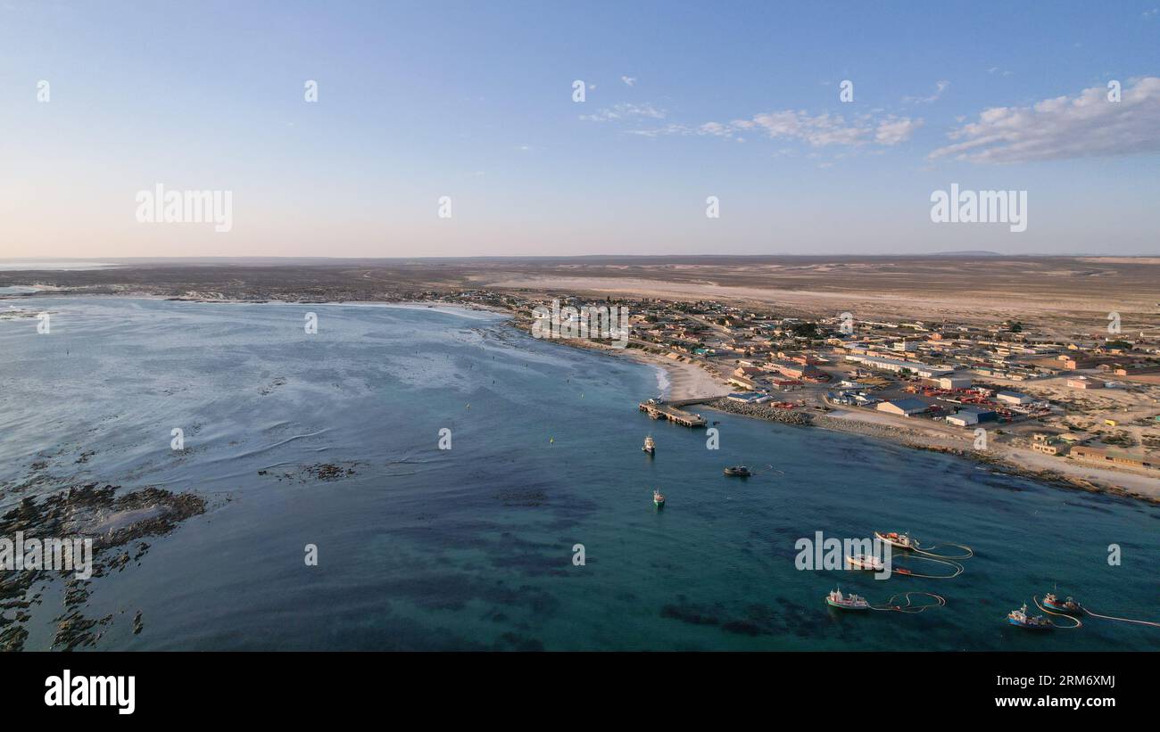 Aerial view of diamond mining trawler at Port Nolloth - West Coast ...