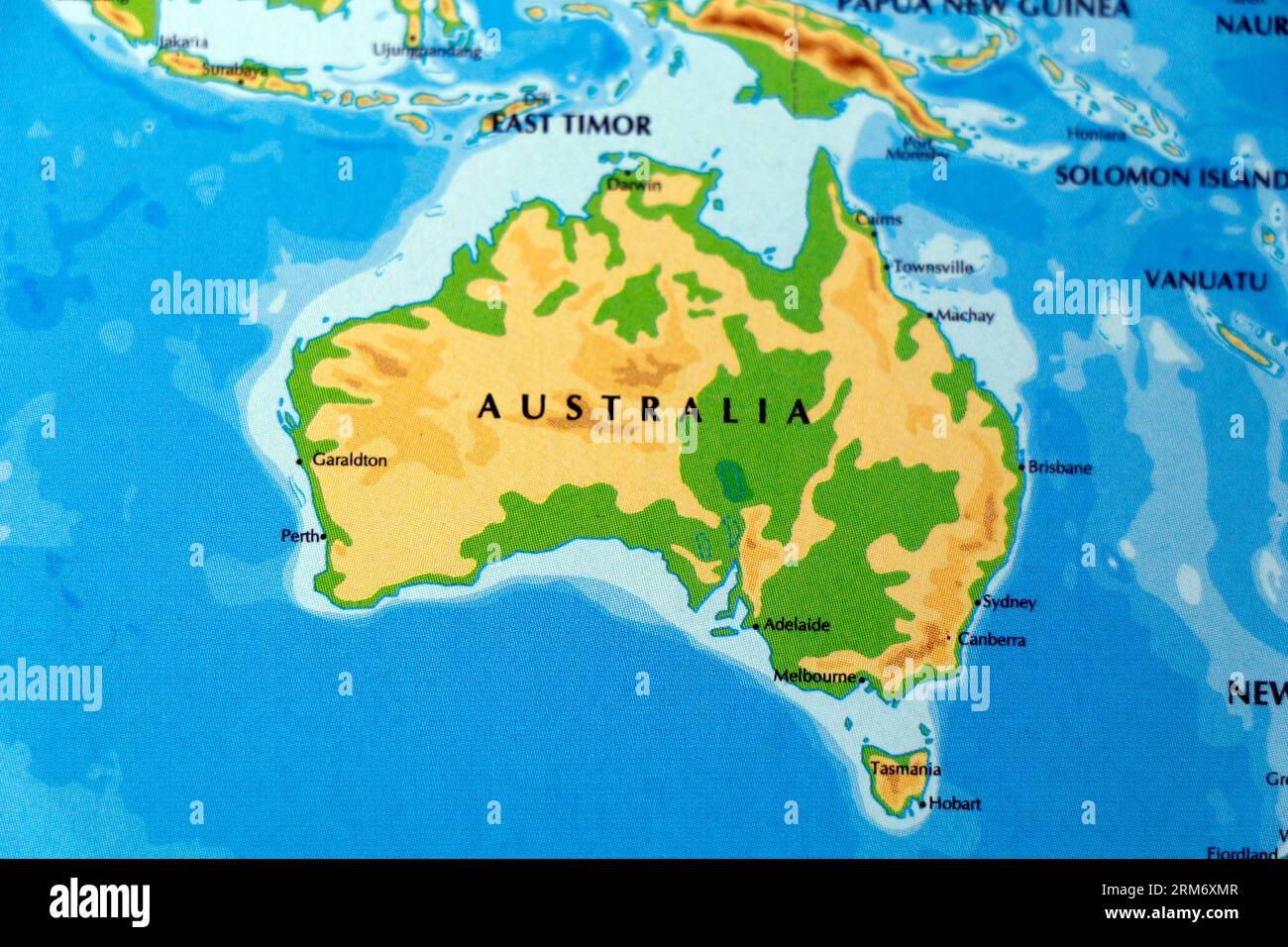 australia continent map or atlas with tasmania, east timor in focus ...