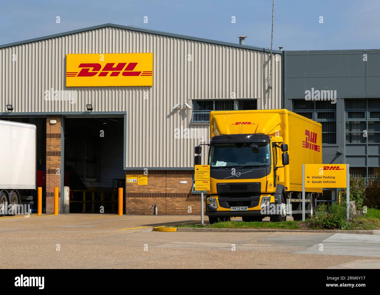 DHL parcel depot with HGV lorry vehicle, Ransomes Europark industrial ...