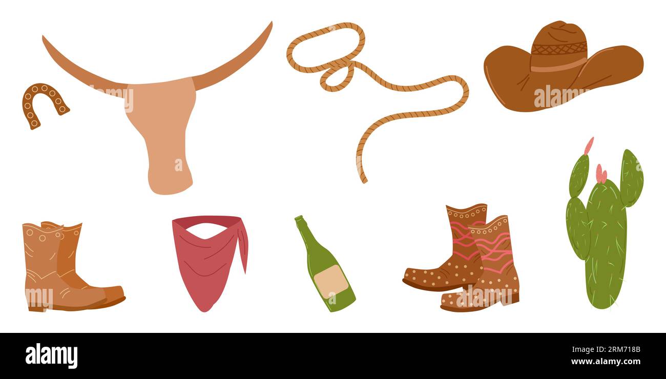 American rodeo season. Wild West. Set elements. Banner and flyer design ...