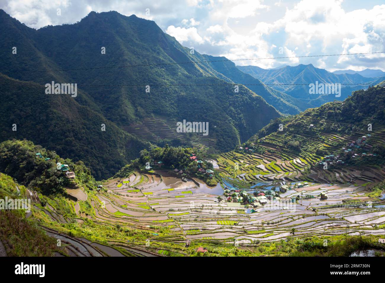 Aerial panoramic view of the Rice terraces in Philippines. Rice paddies ...