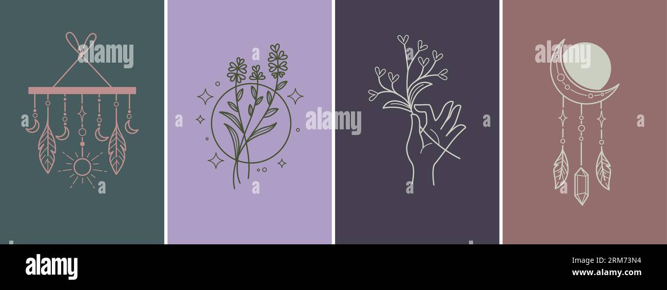 Mystical and magical signs, feathers and herbs Stock Vector Image & Art ...