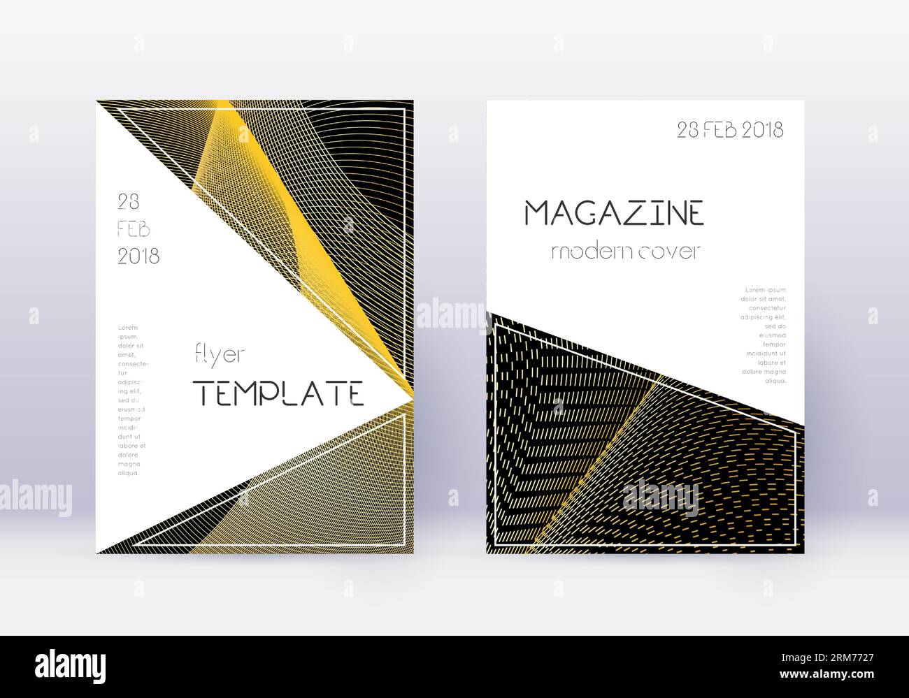 Triangle cover design template set. Gold abstract lines on black ...