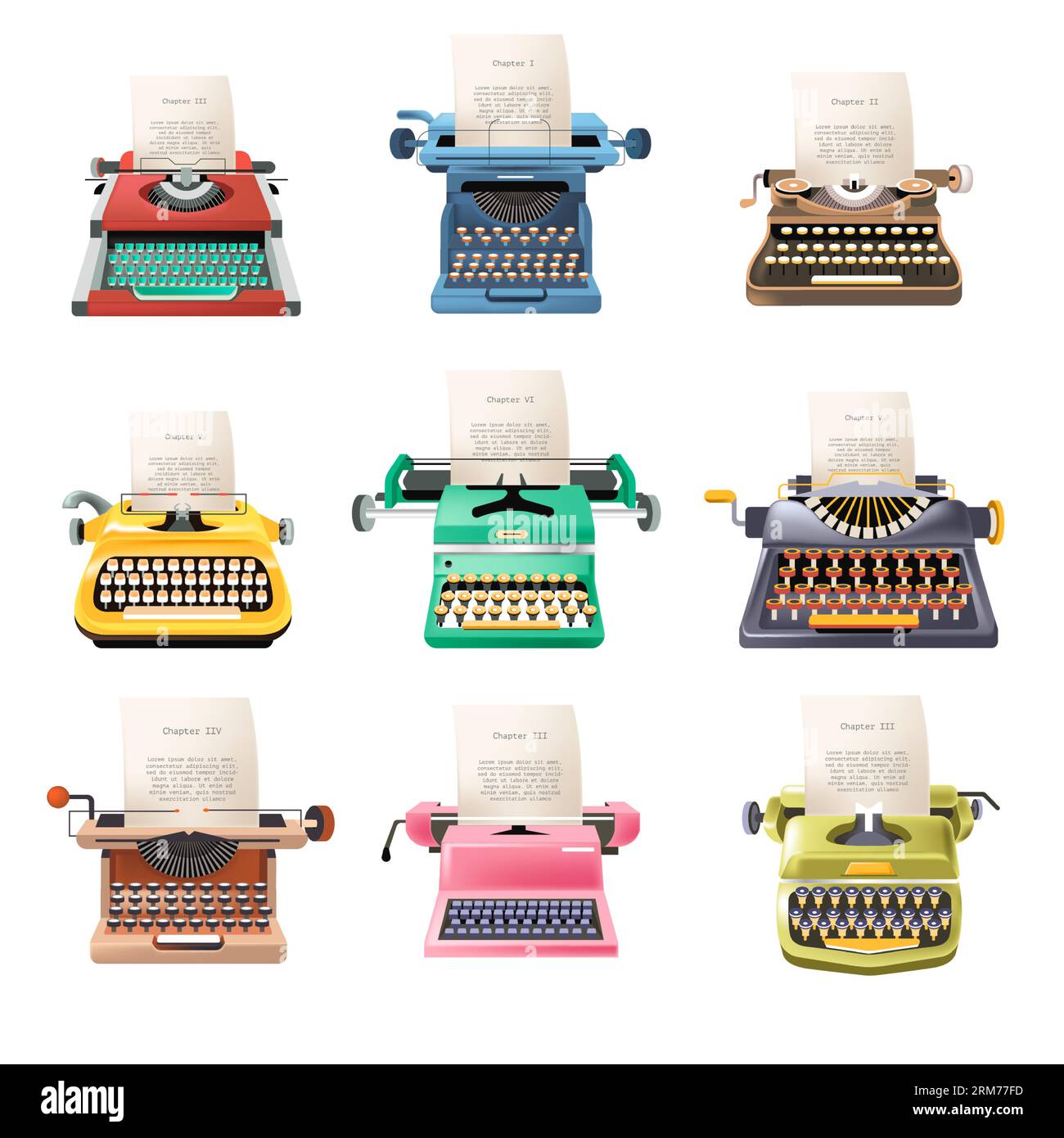 Vintage typing machines, old printing industry Stock Vector Image & Art ...