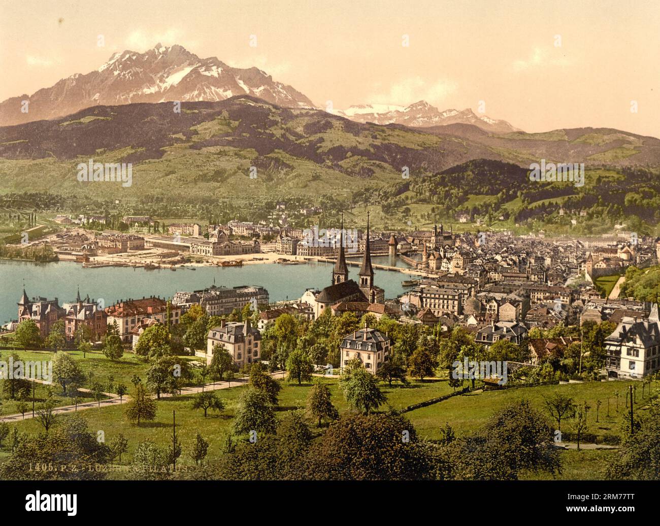 Lucerne and Pilatus viewed from Dreilinden Park, Lucerne, Switzerland ...