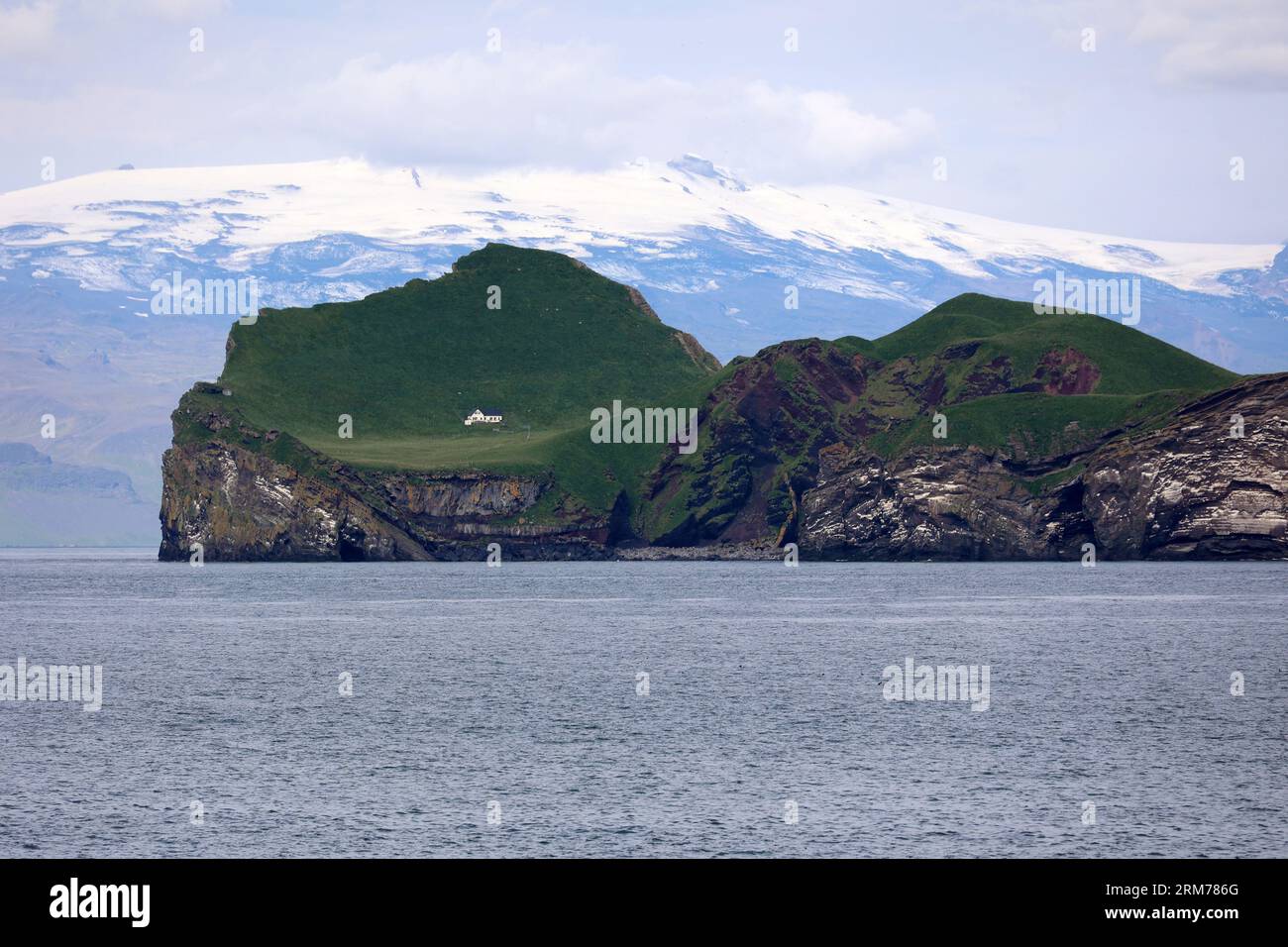 Lonely house on the Icelandic island of Ellidaey in the Vestmannaeyjar ...