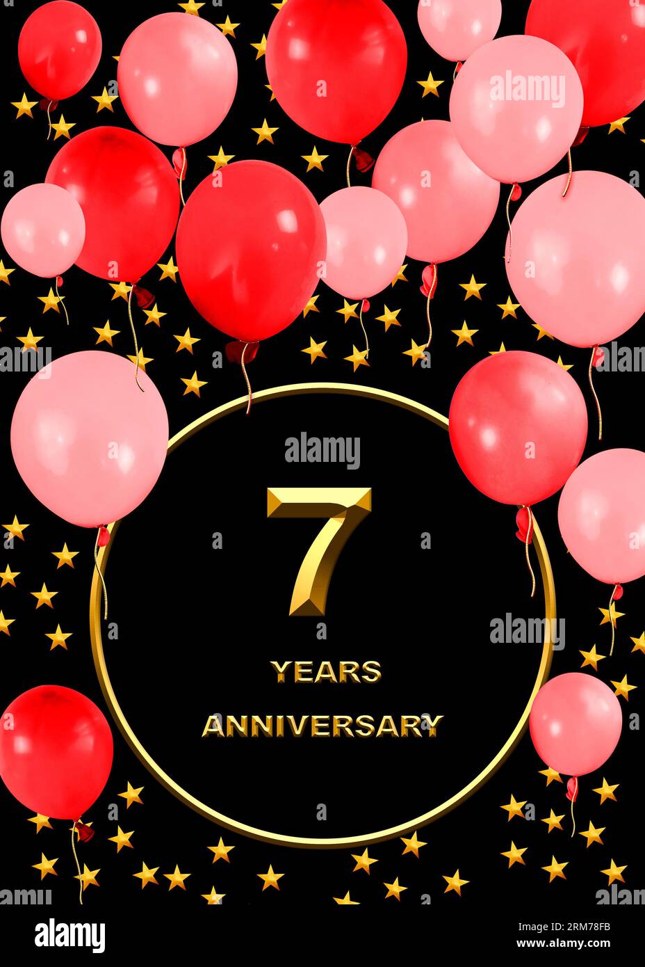 3d illustration of a 7 anniversary. golden numbers on a festive ...