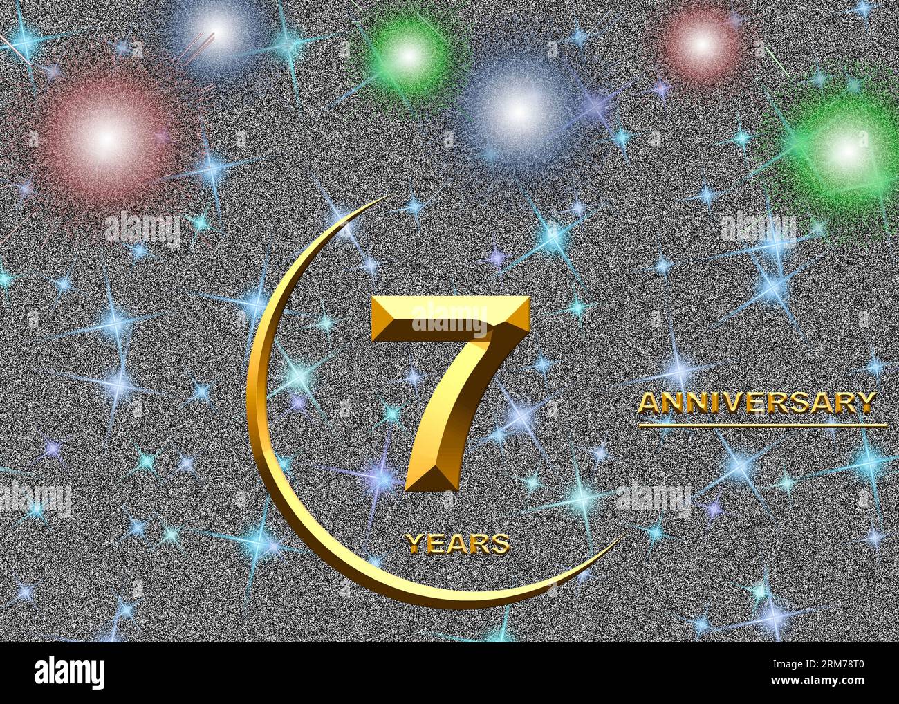 3d illustration of a 7 anniversary. golden numbers on a festive ...
