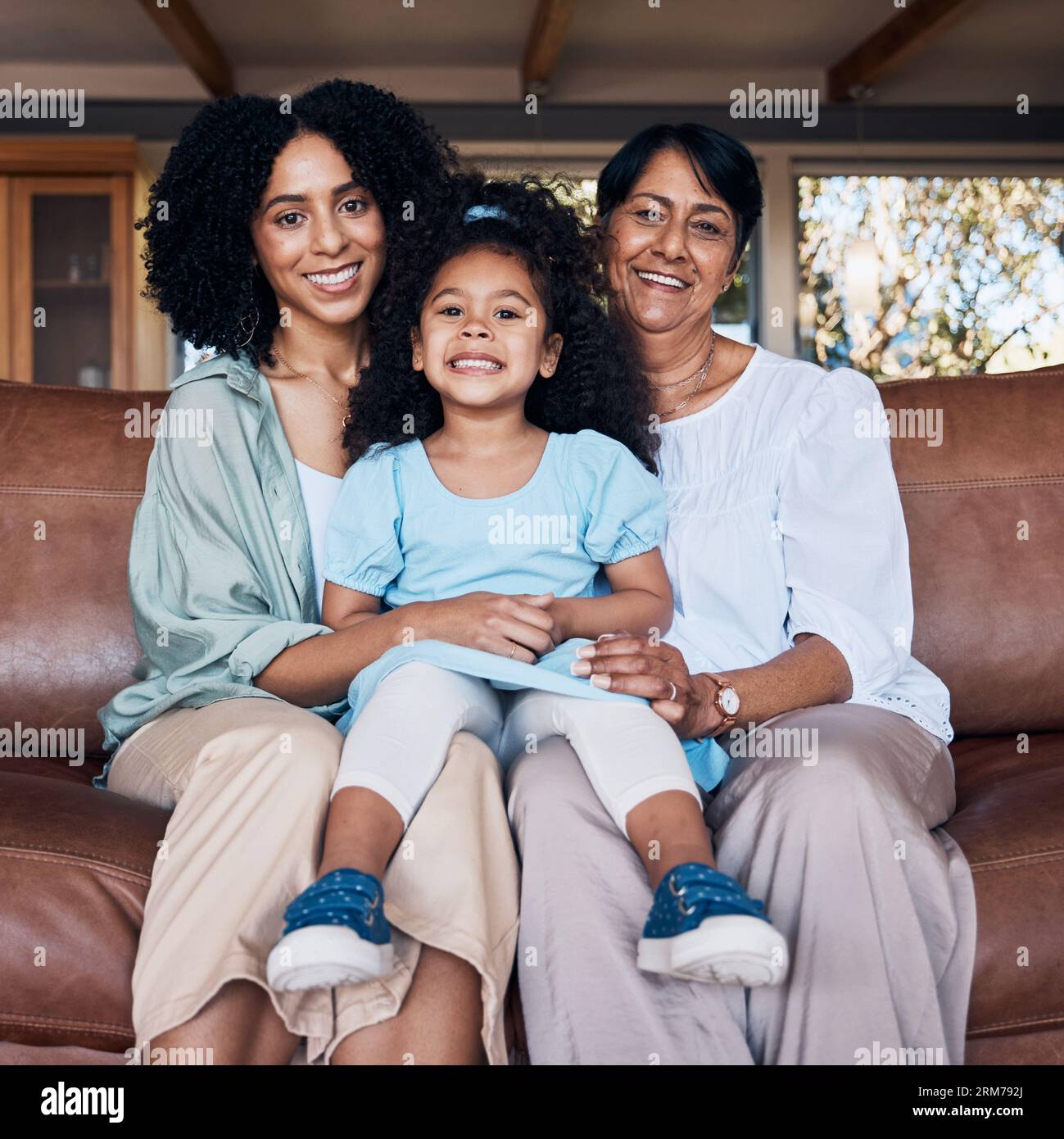 Love, portrait and happy family generation of child, mother and ...