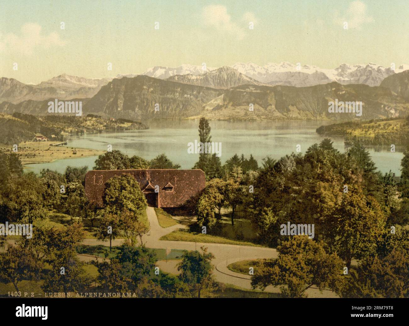 View of Lake Lucerne, the southern chain of Alps, including Titlis from ...