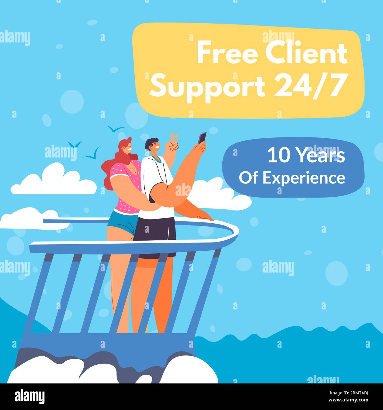 Free client support, 10 years of experience vector Stock Vector Image ...