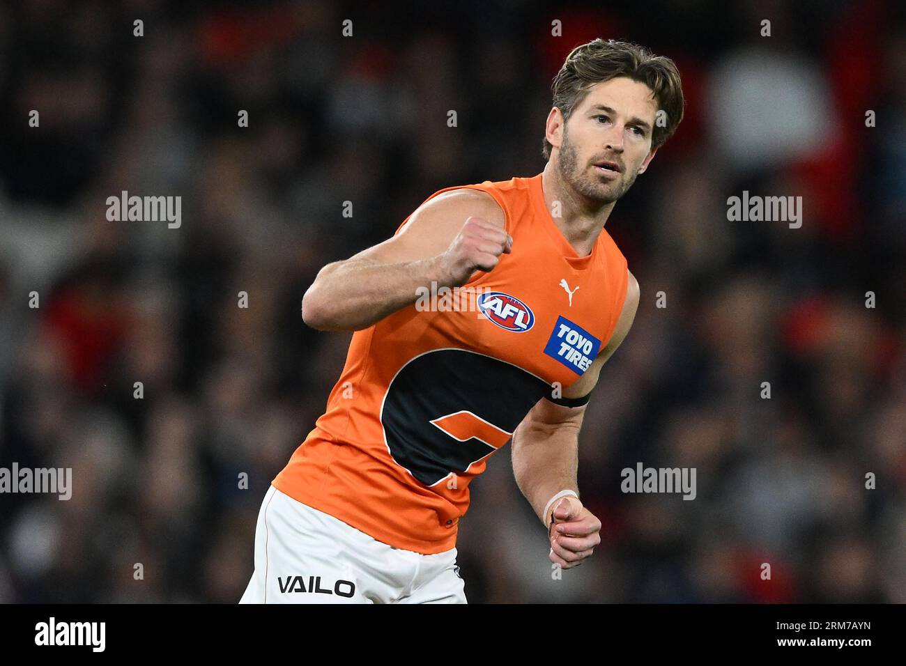 Melbourne, Australia. 27th Aug, 2023. Callan Ward of the Giants reacts ...