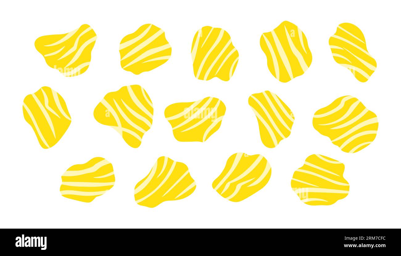 Potato chips. Icon set. Yellow potato chips on white background. Vector ...
