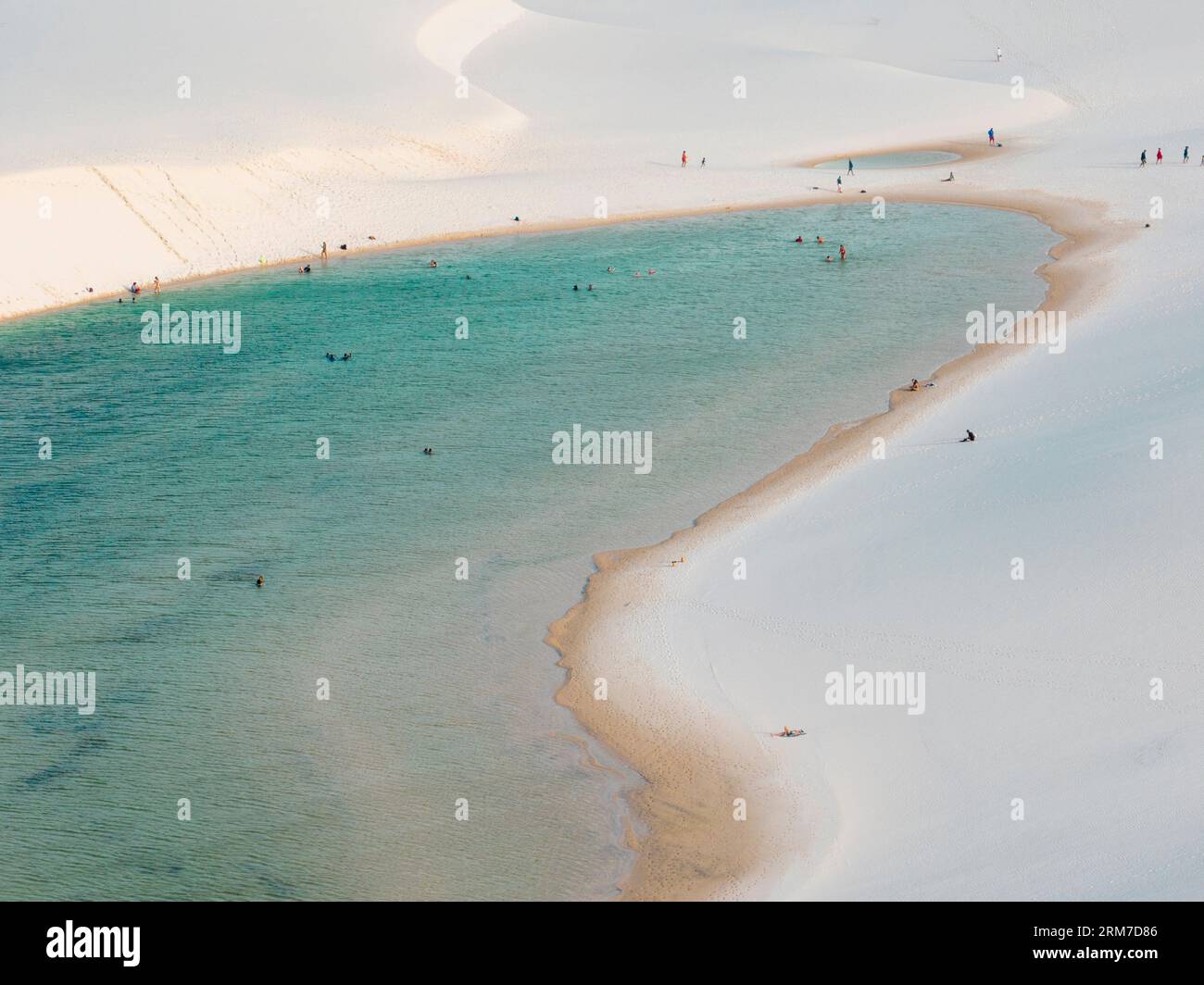 Aerial view of Lencois Maranhenses. White sand dunes with pools of ...