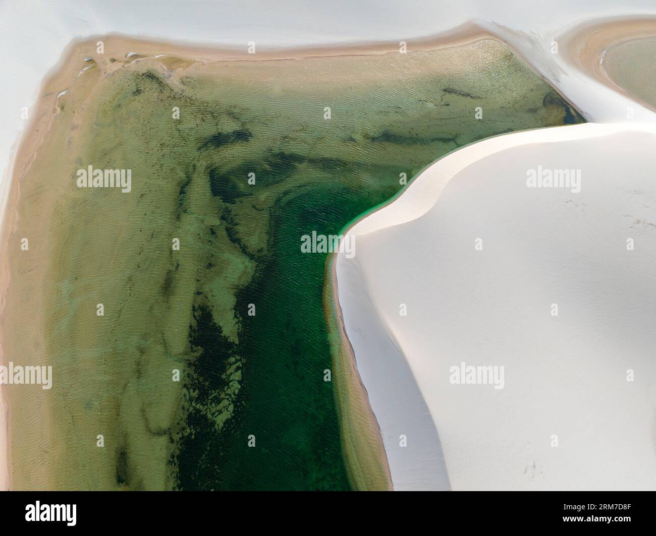 Aerial view of Lencois Maranhenses. White sand dunes with pools of ...