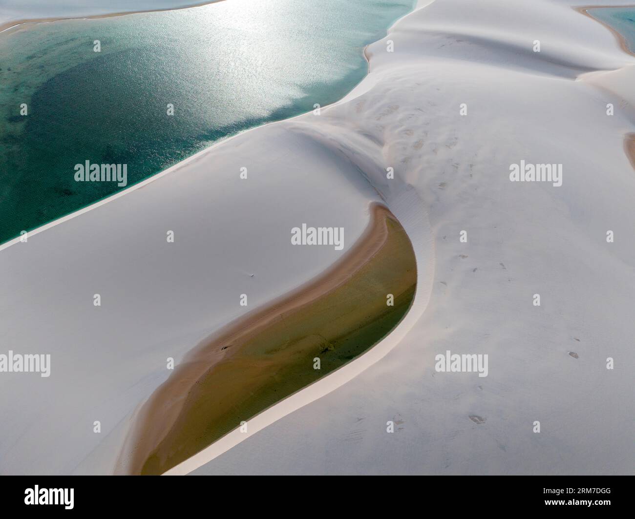 Aerial view of Lencois Maranhenses. White sand dunes with pools of ...