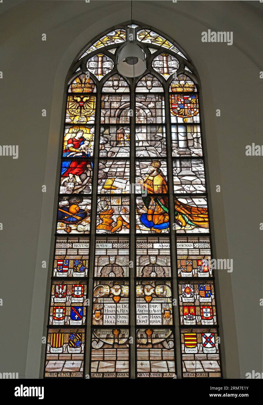 the hague, netherlands -- 2023.08.17: emperor charles v window of 1547 ...