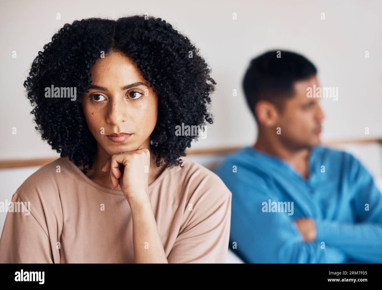 Frustrated couple, fight and conflict in divorce, argument or ...