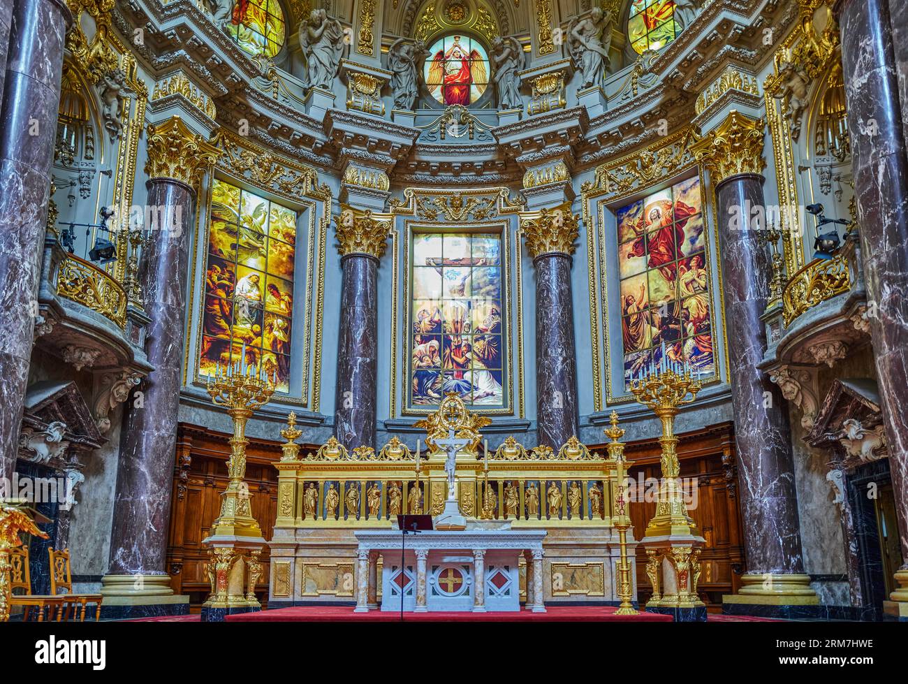 Berlin, Germany - Juky 31, 2019: The main altar of the Berlin Cathedral ...