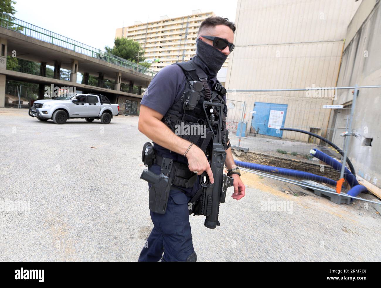 Nimes, France. 26th Aug, 2023. The special police of CRS 8 in the "Cité ...