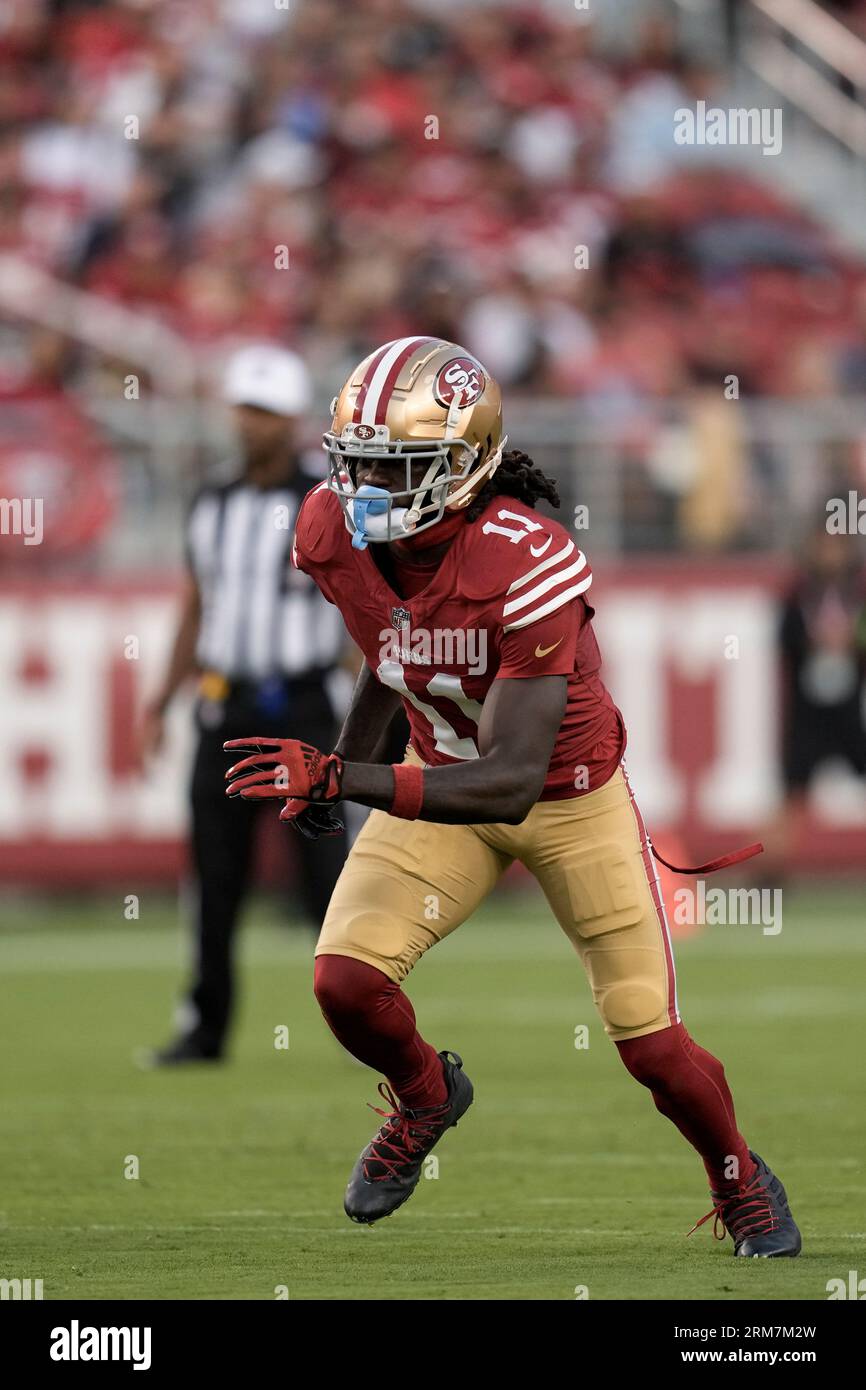 San Francisco 49ers wide receiver Brandon Aiyuk plays against the Los ...