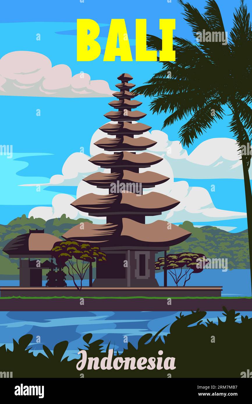 Travel poster Bali tropical island resort vintage Stock Vector Image ...