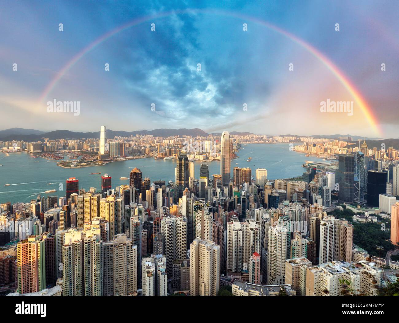 Hong Kong - Rainbow over Victoria harbour, China Stock Photo - Alamy