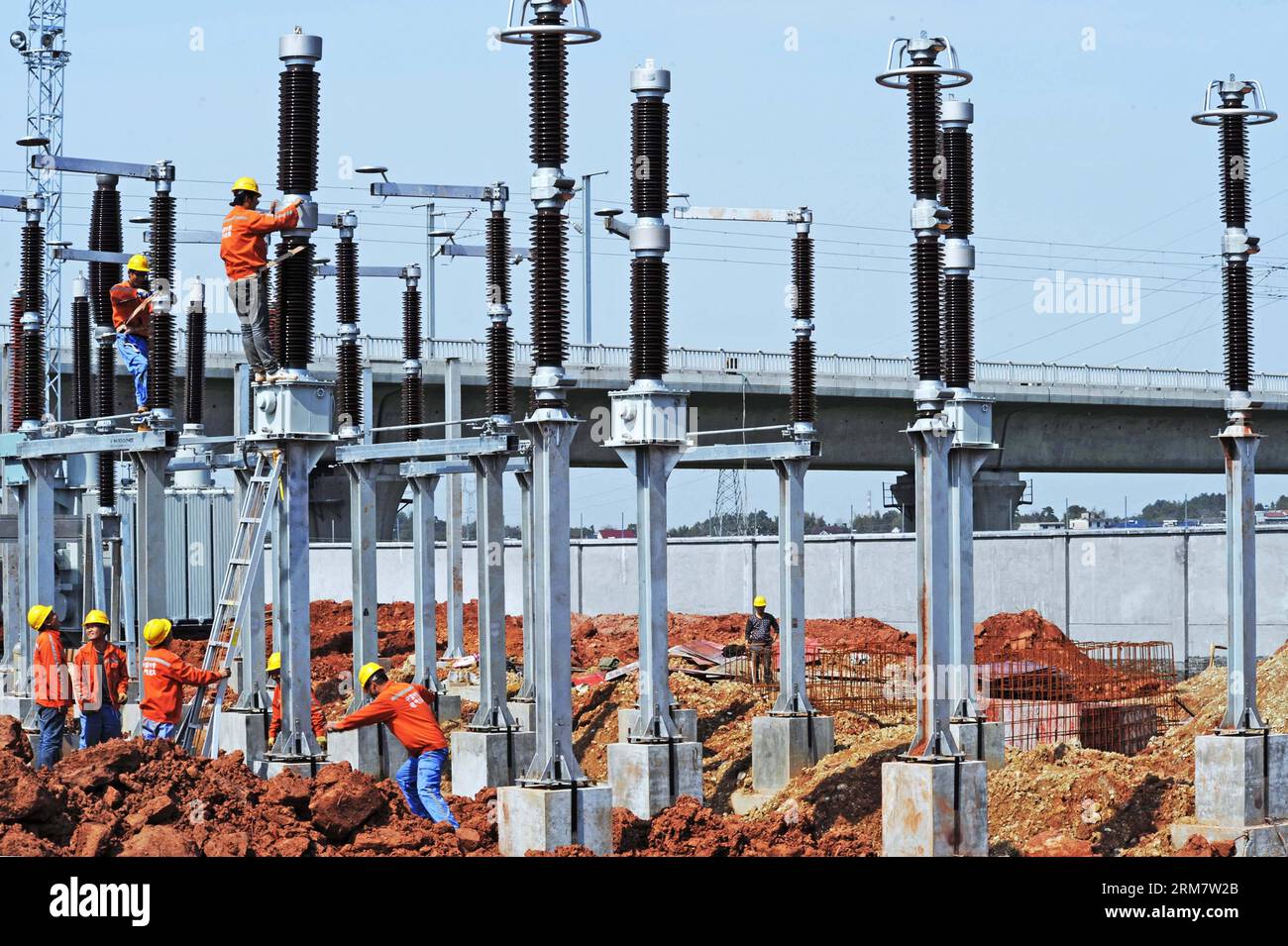 Workers installed facilities at the substation of the Longyou segment ...