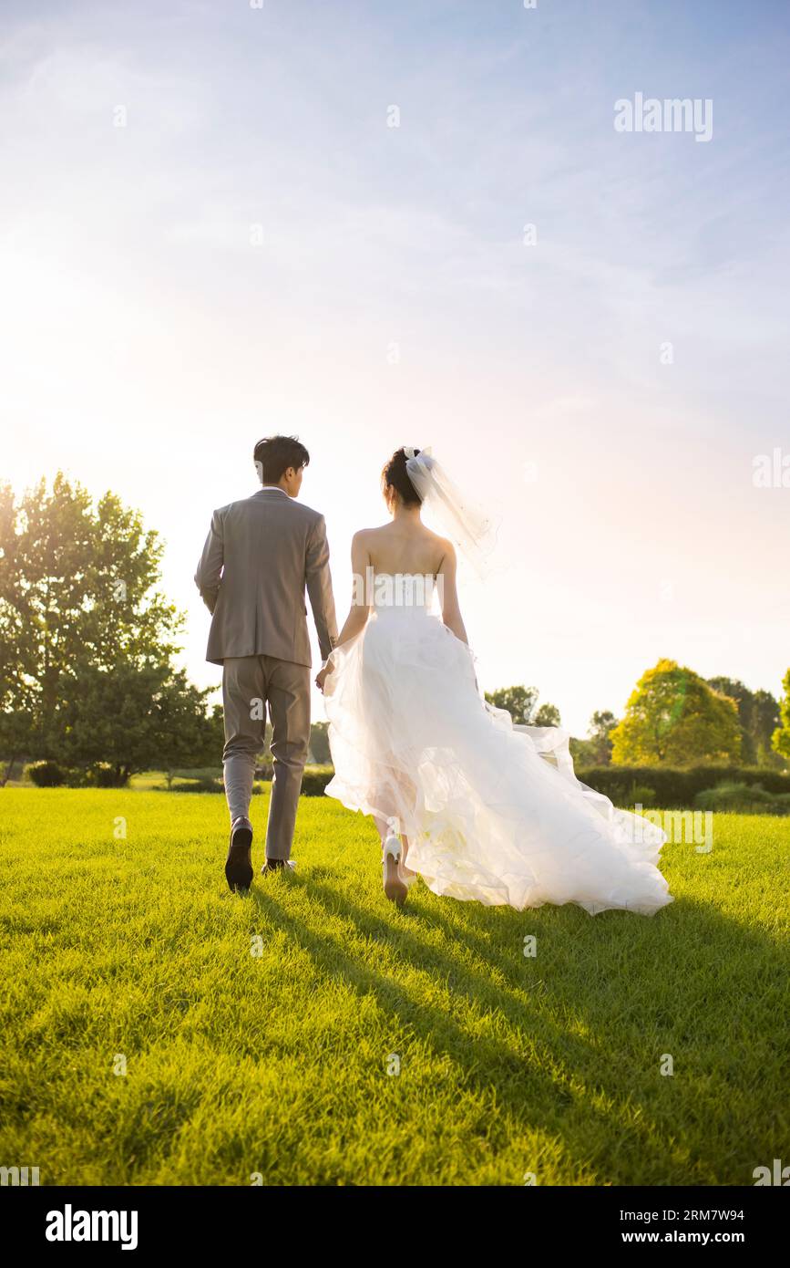 Back view groom bride walking hi-res stock photography and images - Alamy
