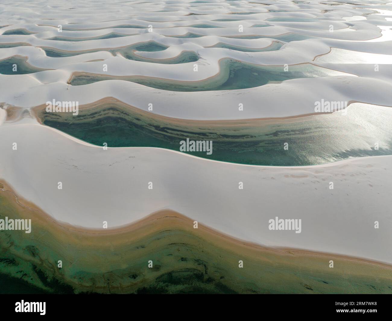 Aerial view of Lencois Maranhenses. White sand dunes with pools of ...