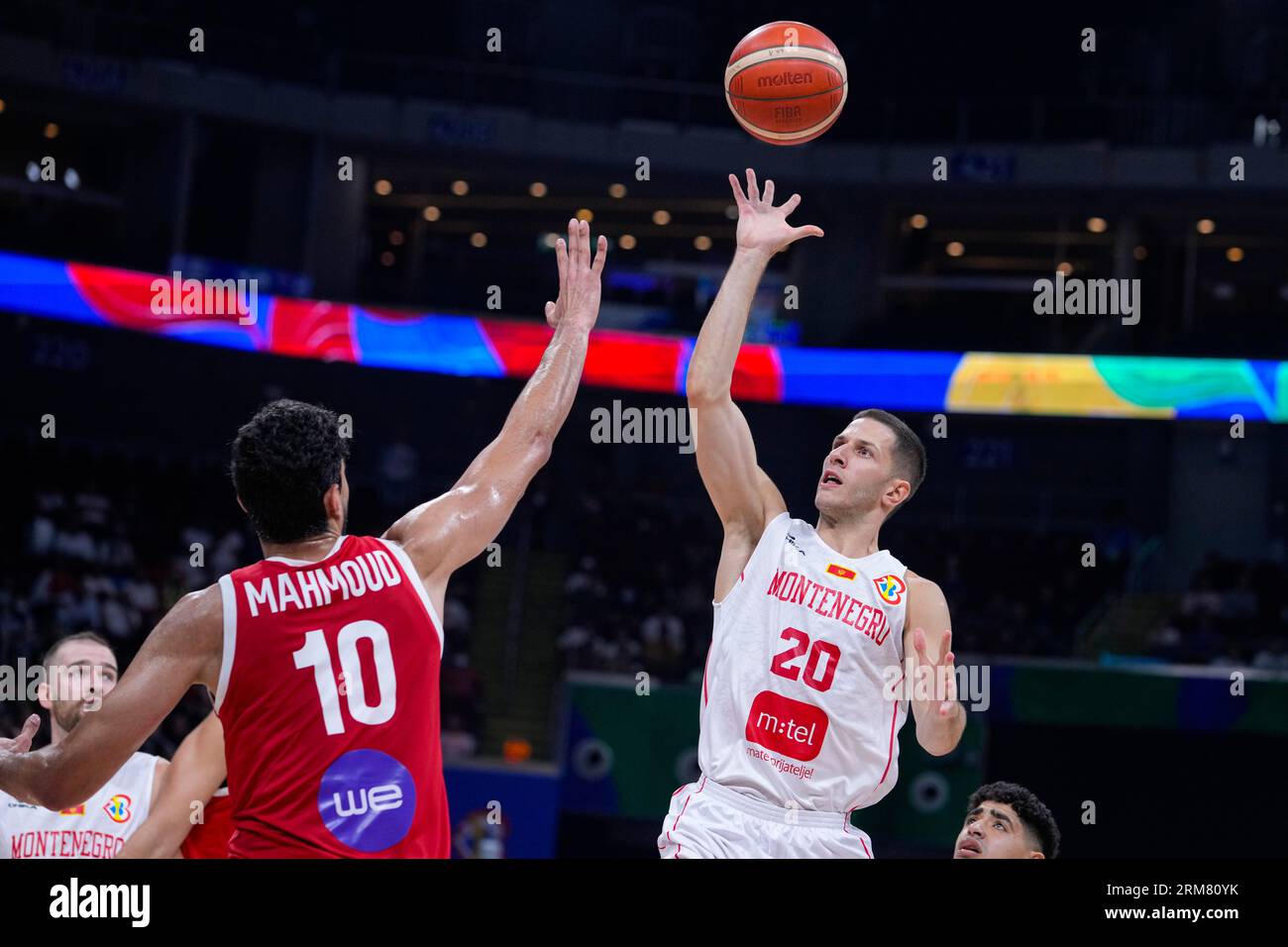 Montenegro guard Nikola Ivanovic (20) shoots over Egypt forward Anas ...