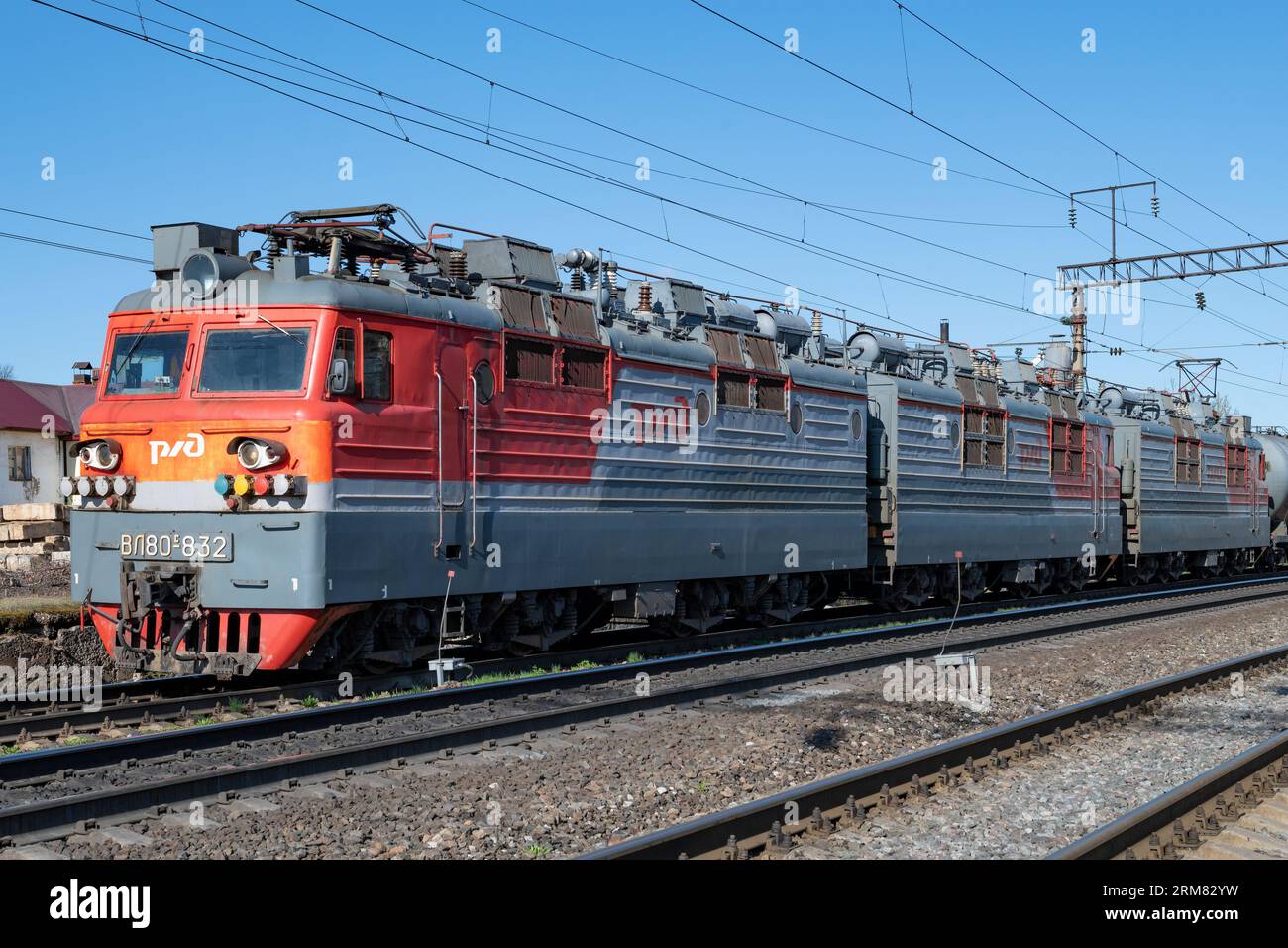 SHARYA, RUSSIA - APRIL 30, 2023: Freight electric locomotive VL80s in a ...