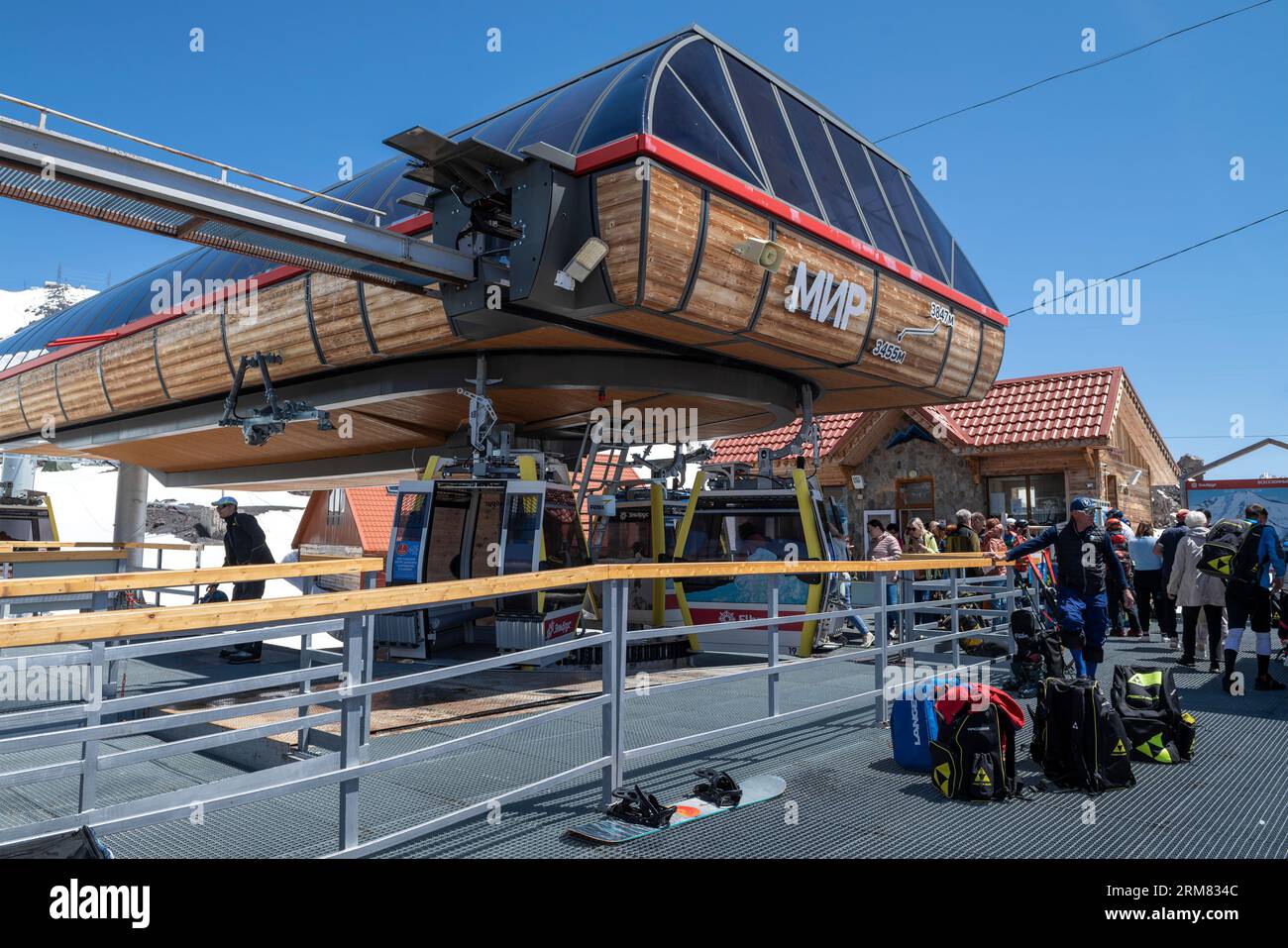 ELBRUS, RUSSIA - JUNE 08, 2023: On the Mir station of the alpine cable ...
