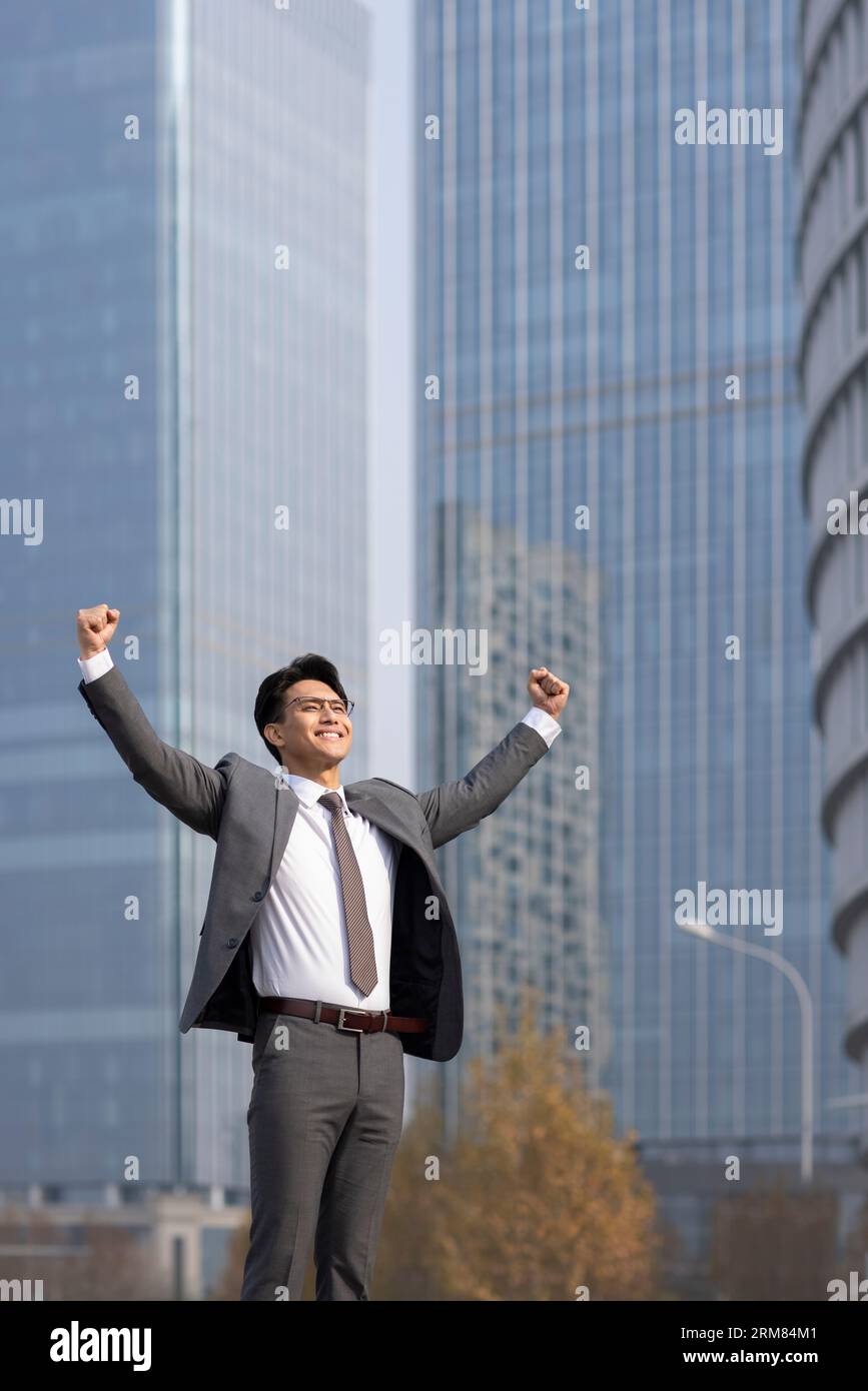 Cheerful businessman punching the air Stock Photo - Alamy