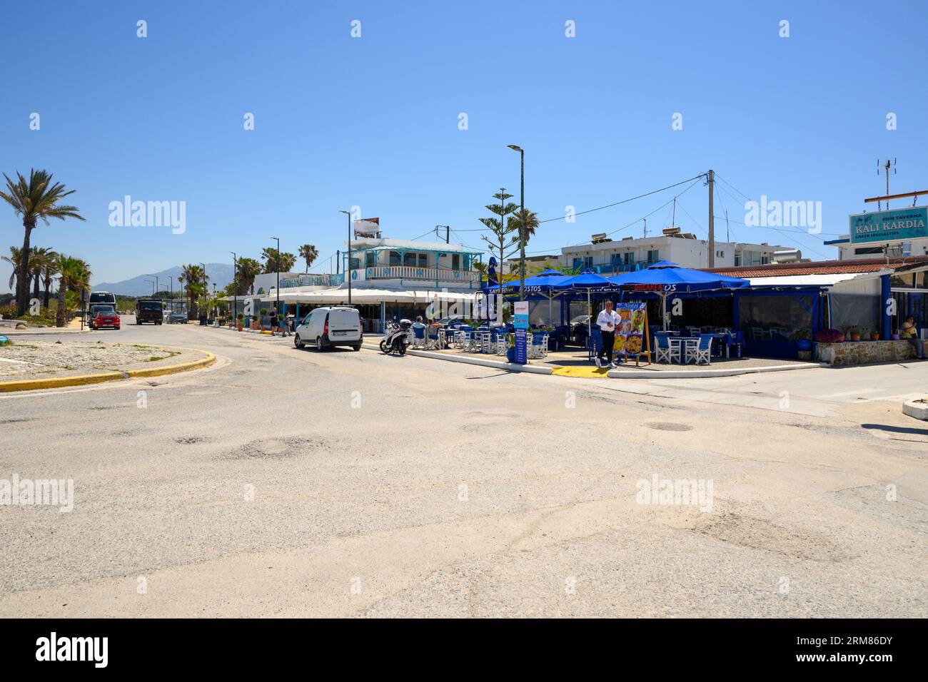 Kos, Greece - May 8, 2023: The main square in the seaside town of ...