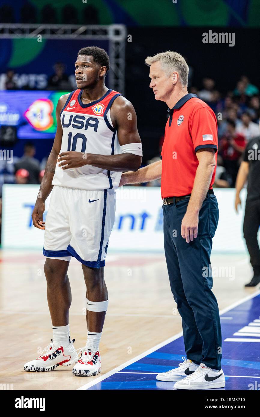 Manila, Philippines. 26th Aug, 2023. USA Basketball Head Coach Steve Kerr (R) and Anthony ...