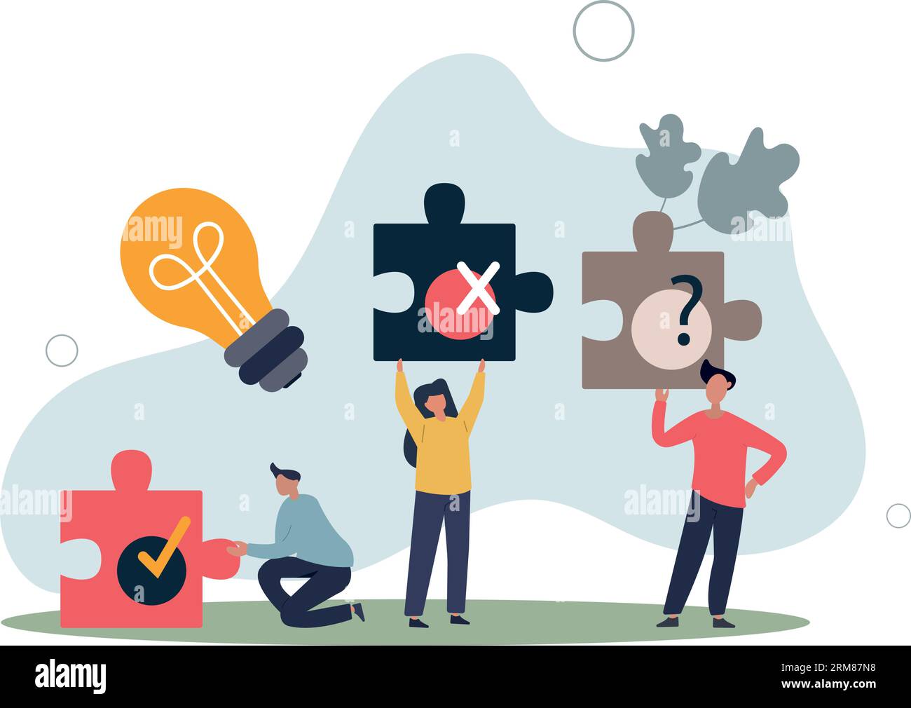 people holding puzzle and light bulb .Making decision.flat vector ...