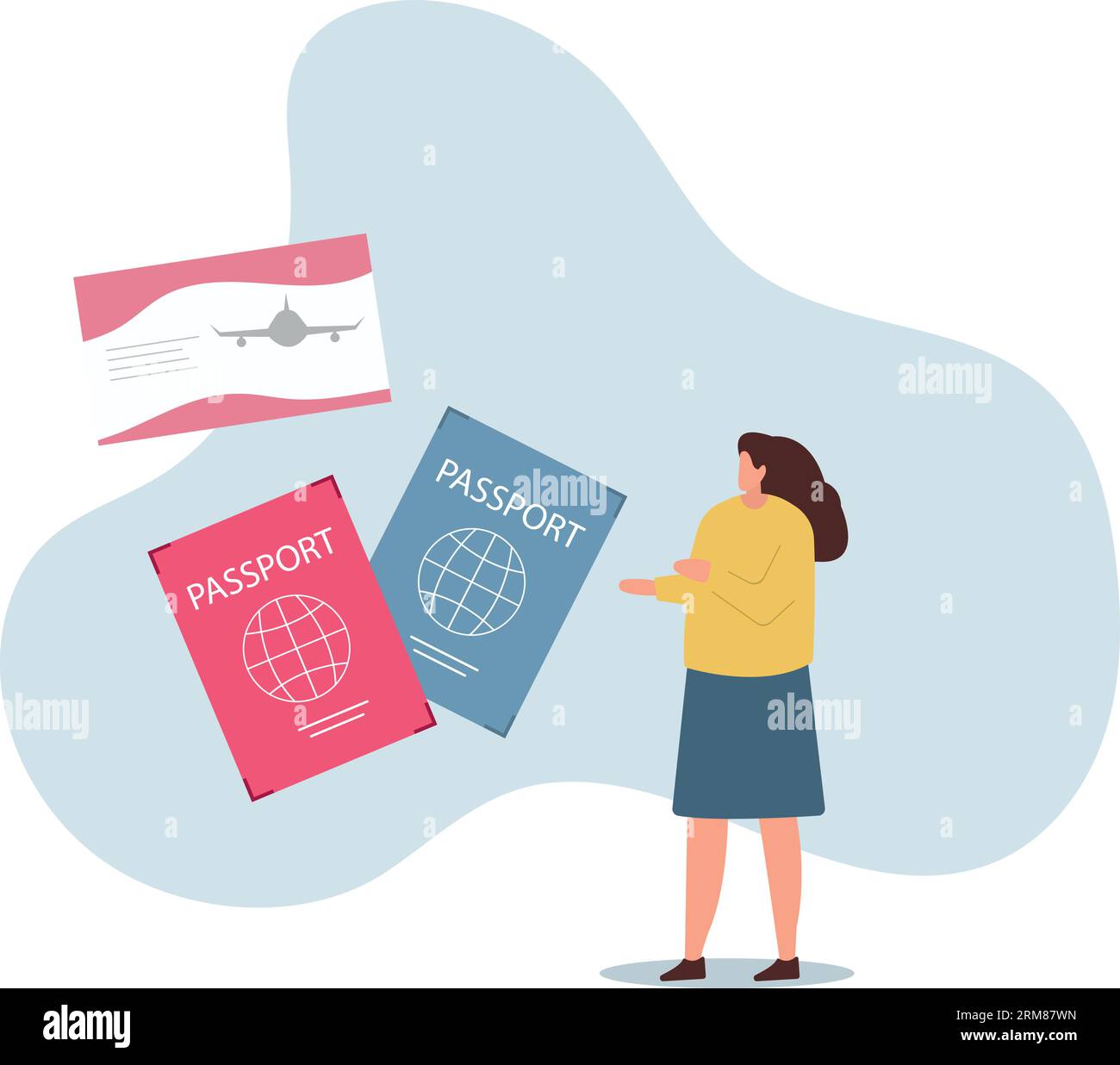 Travelers and tourists with tickets, boarding pass and documents.flat ...