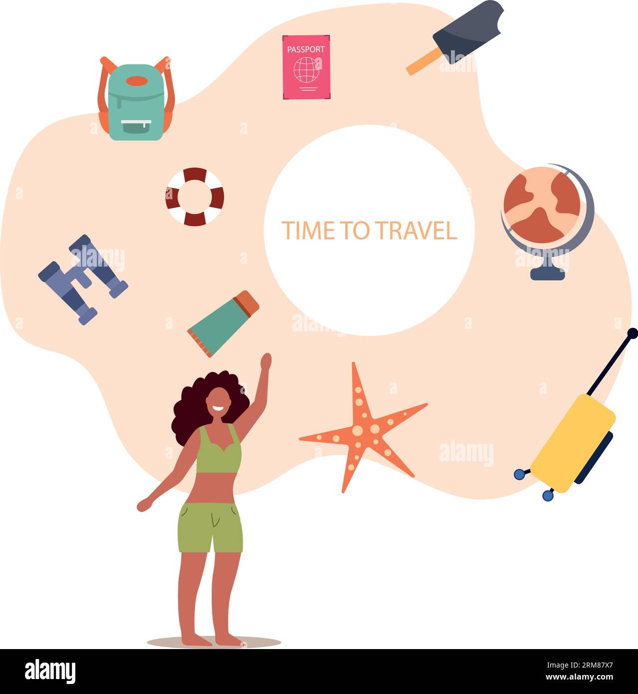Time to travel concept. Banner with tourist design elements.flat vector ...