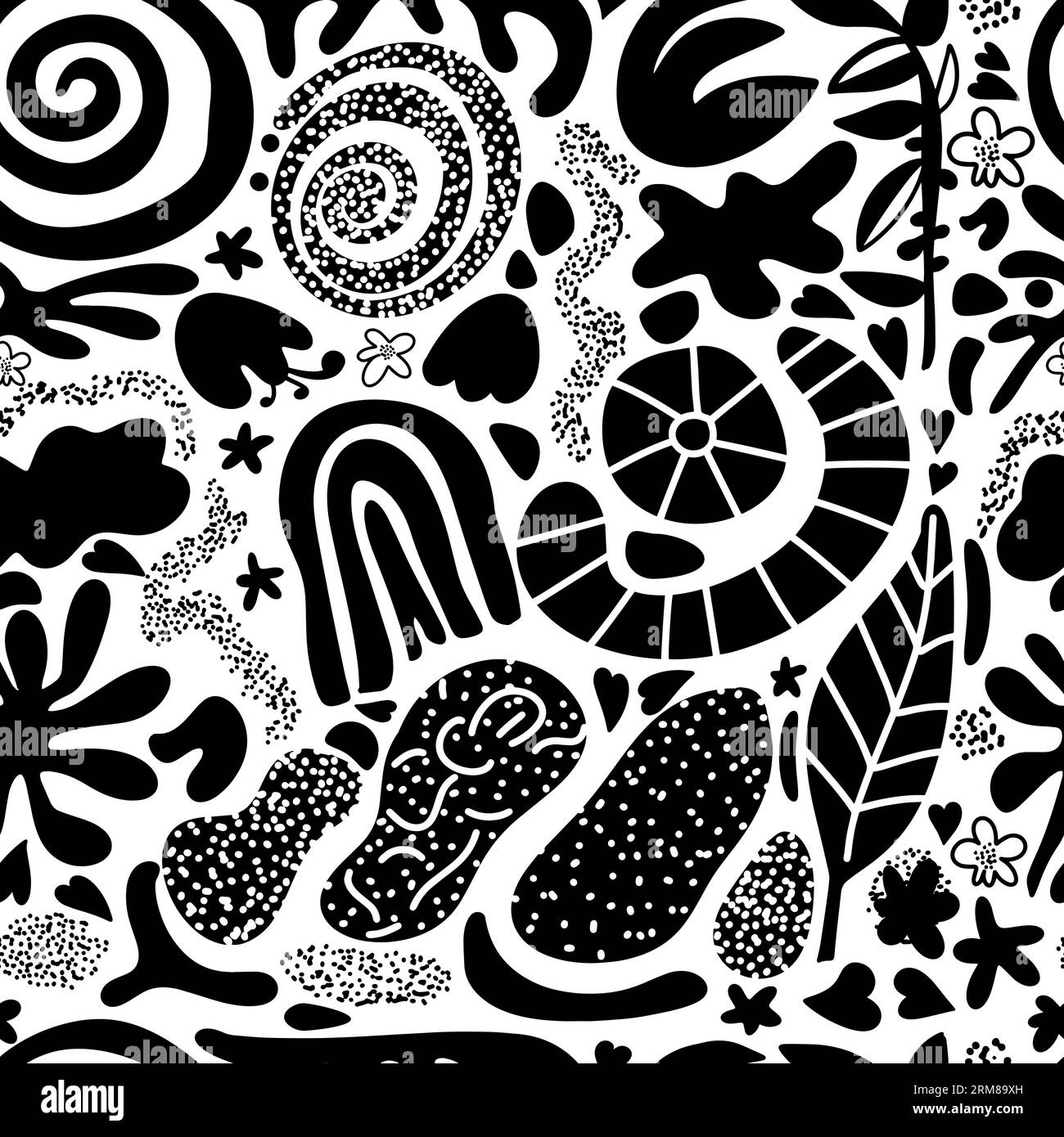 Monochrome seamless background of graphic elements. Seamless trendy ...